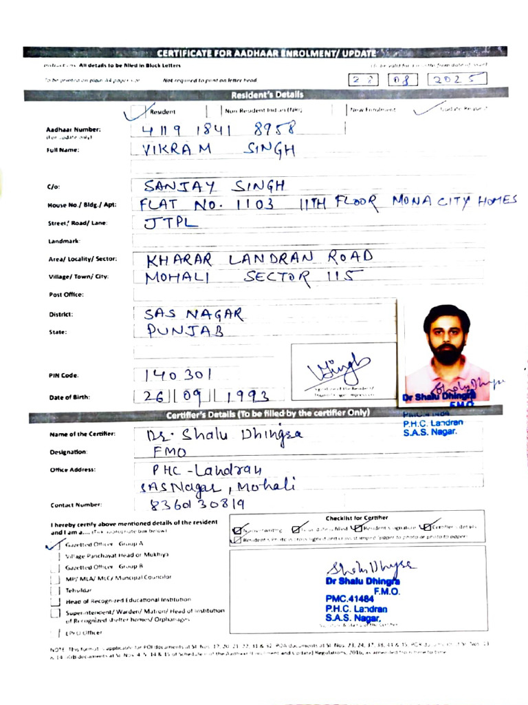 Vikram Aadhar Address Proof | PDF