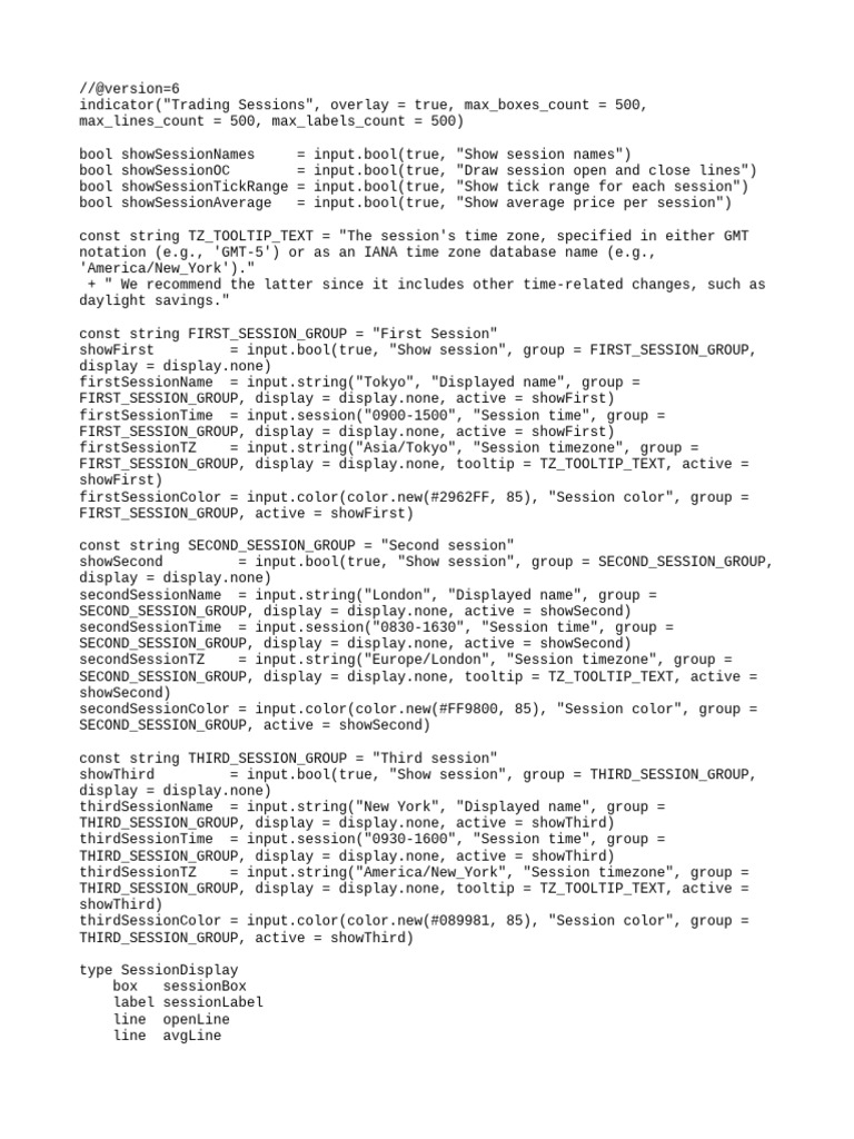 Trading Session_PineV6 pinescript | PDF | Geography | Spacetime