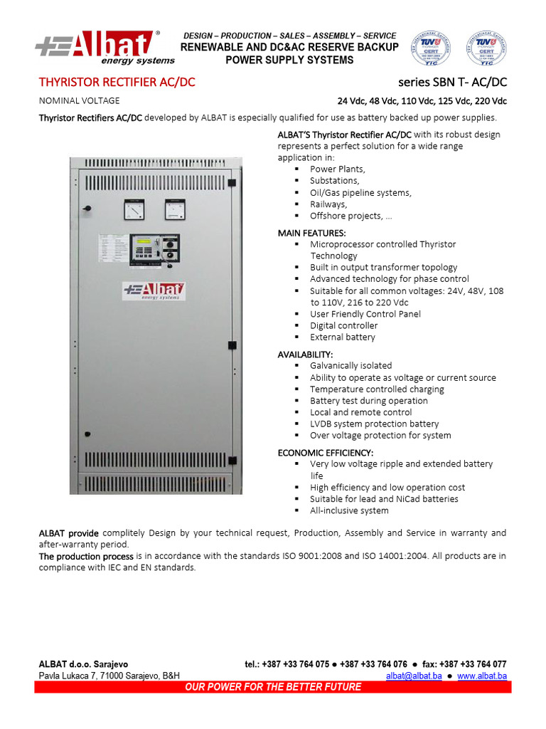 Thyristor Rectifiers AC-DC 24-48-110 125 220 Vdc en Albat | PDF | Rectifier | Power Supply