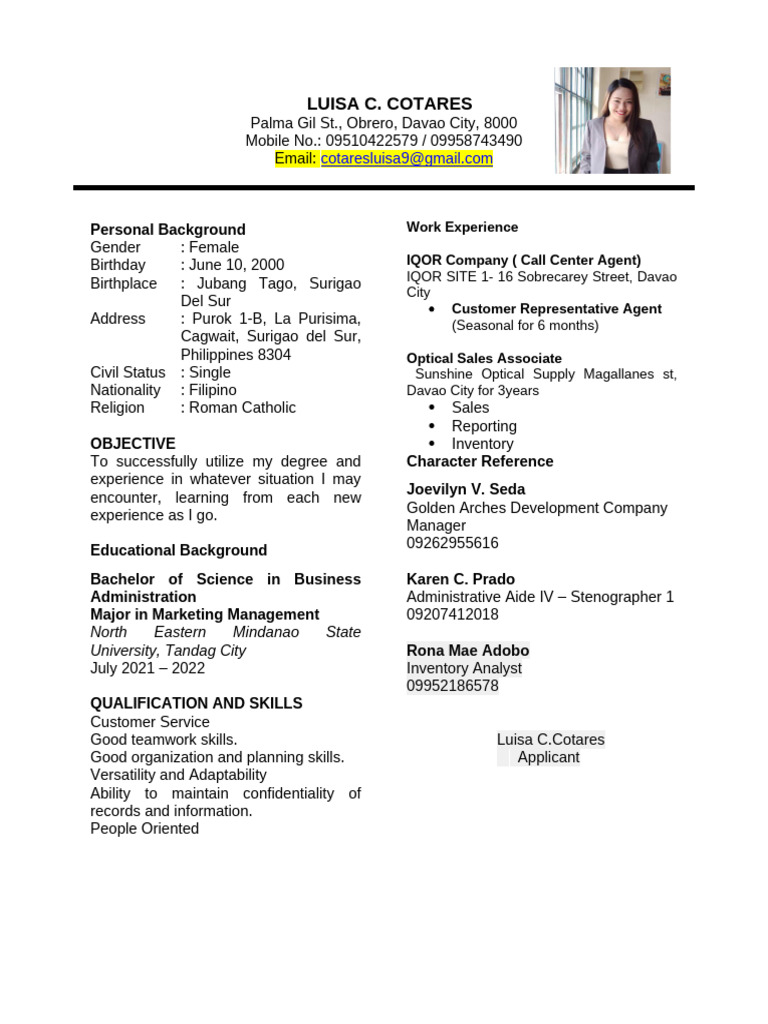 Luisa C. Cotares Resume | PDF
