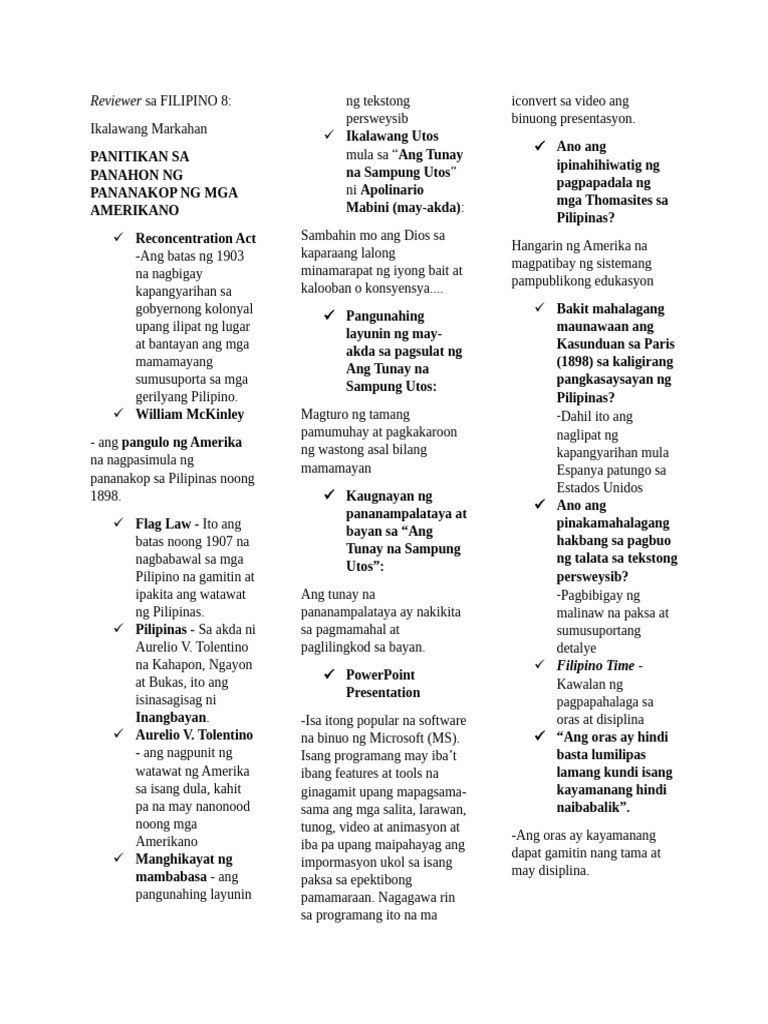 Reviewer Sa FILIPINO 8 - Pinal | PDF