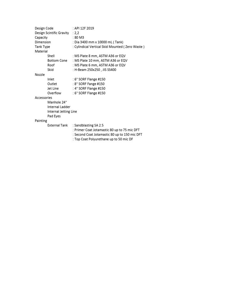 Cylindrical Vertical Tank Specifications | PDF