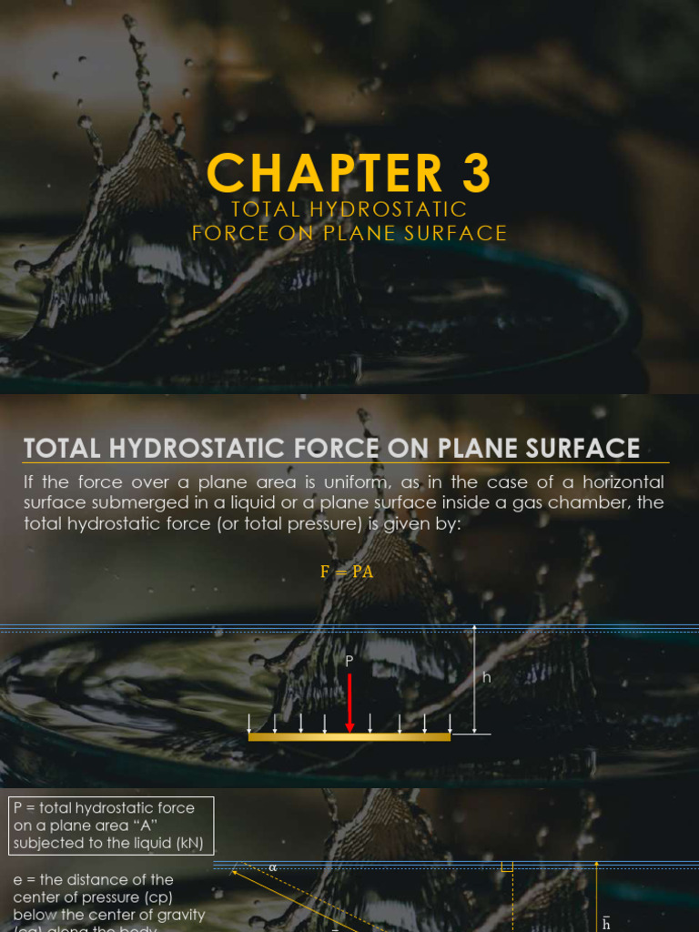 3 - Total Hydrostatic Force On Plane Surface | PDF | Pressure | Continuum Mechanics