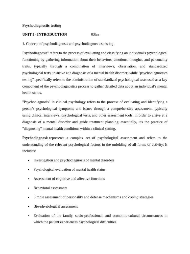 Psychodiagnostic Testing Notes | PDF | Wechsler Adult Intelligence ...