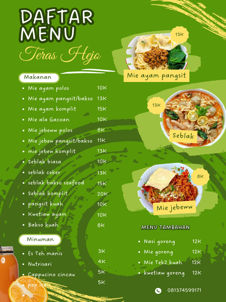 Hijau Dan Kuning Illustratif Modern Daftar Menu Makanan - 20241020 ...