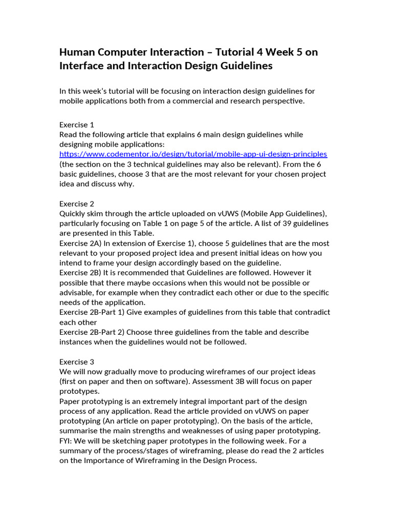 Human Computer Interaction – Tutorial 4 Week 5 Autumn 2020 | PDF