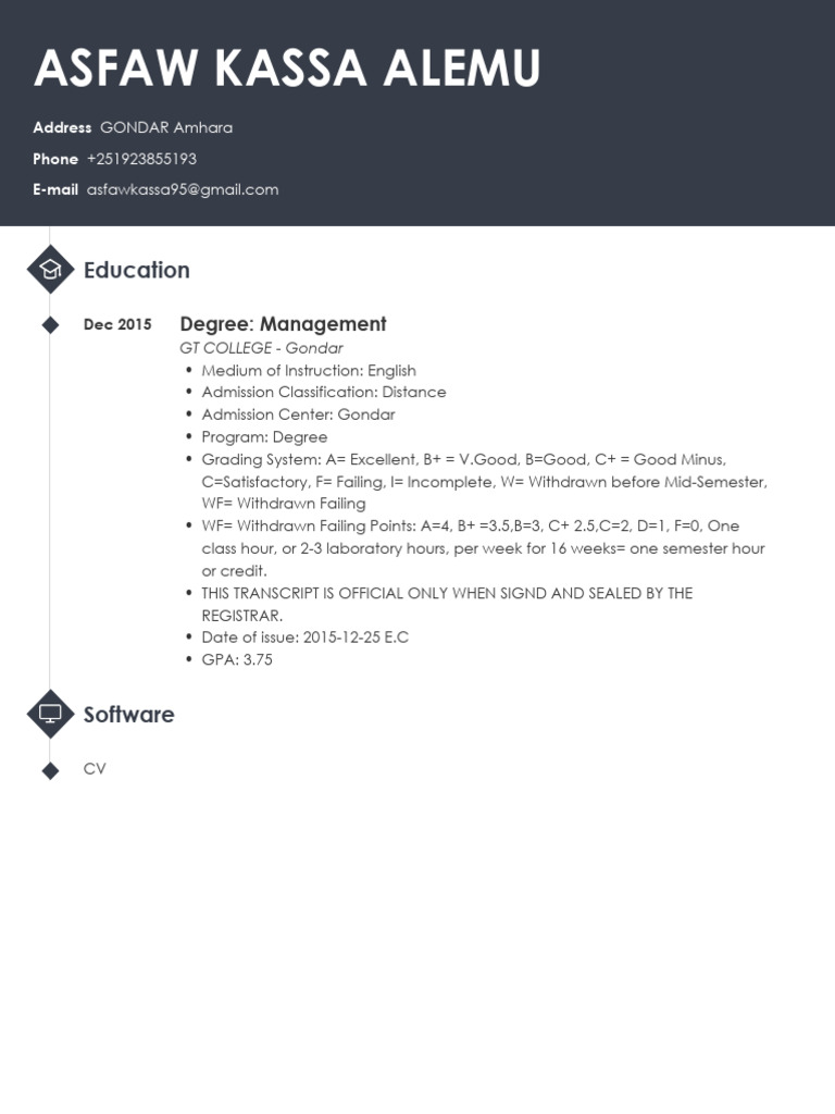 Asfaw Kassaalemu CV | PDF