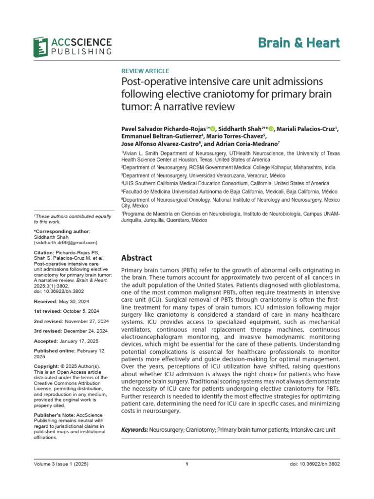 Post-Operative Intensive Care Unit Admissions Following Elective ...