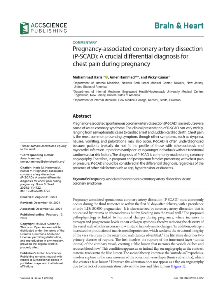 Pregnancy-Associated Coronary Artery Dissection (P-SCAD) : A Crucial ...