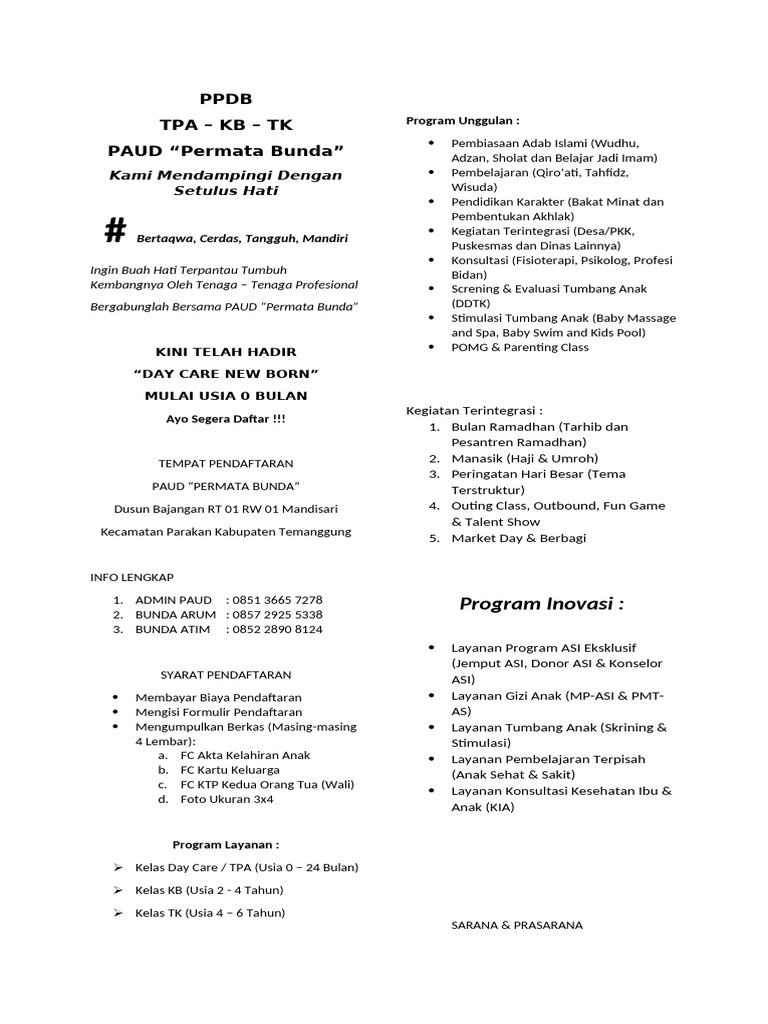 Daftar PAUD Permata Bunda Temanggung | PDF