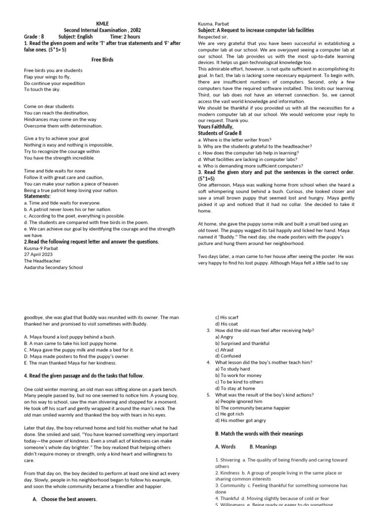 grade 8 English Test | PDF