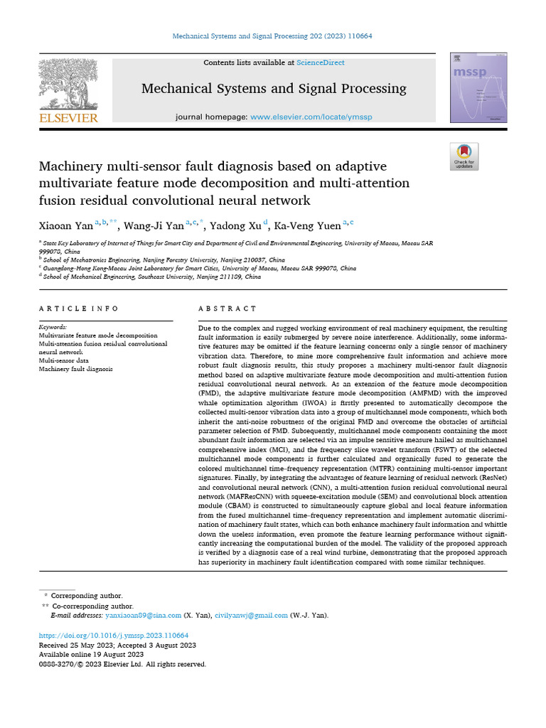 Mechanical Systems and Signal Processing: Xiaoan Yan, Wang-Ji Yan ...