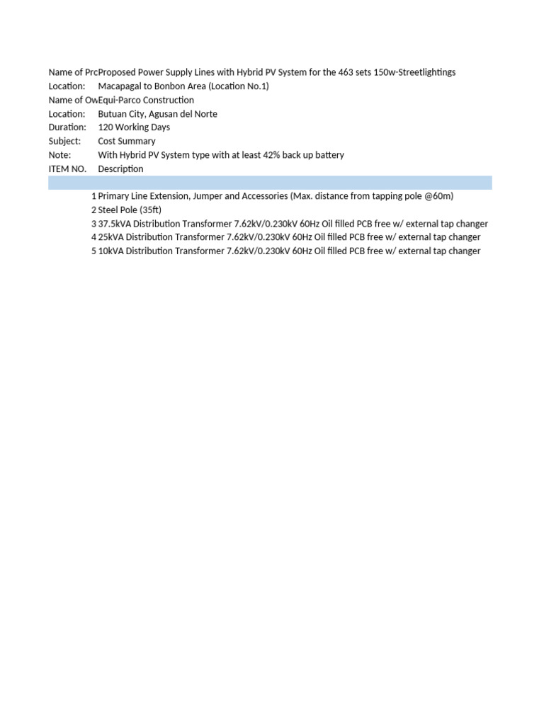 Cost Summary Template | PDF