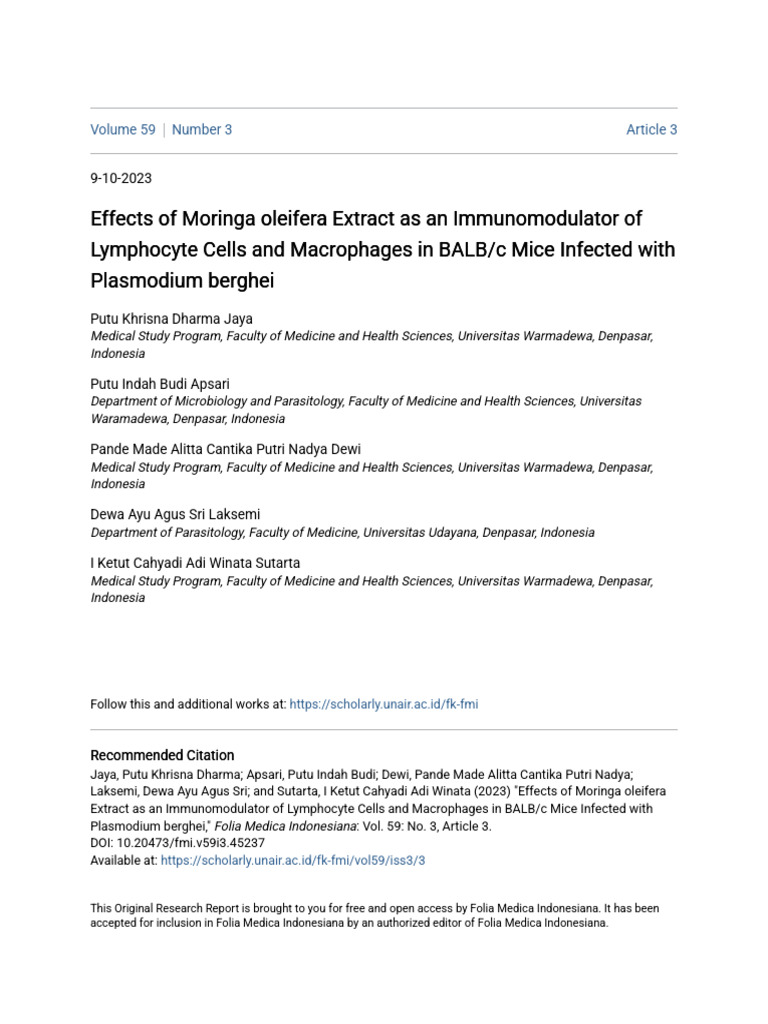 Effects of Moringa Oleifera Extract as an Immunomodulator of Lymp | PDF ...