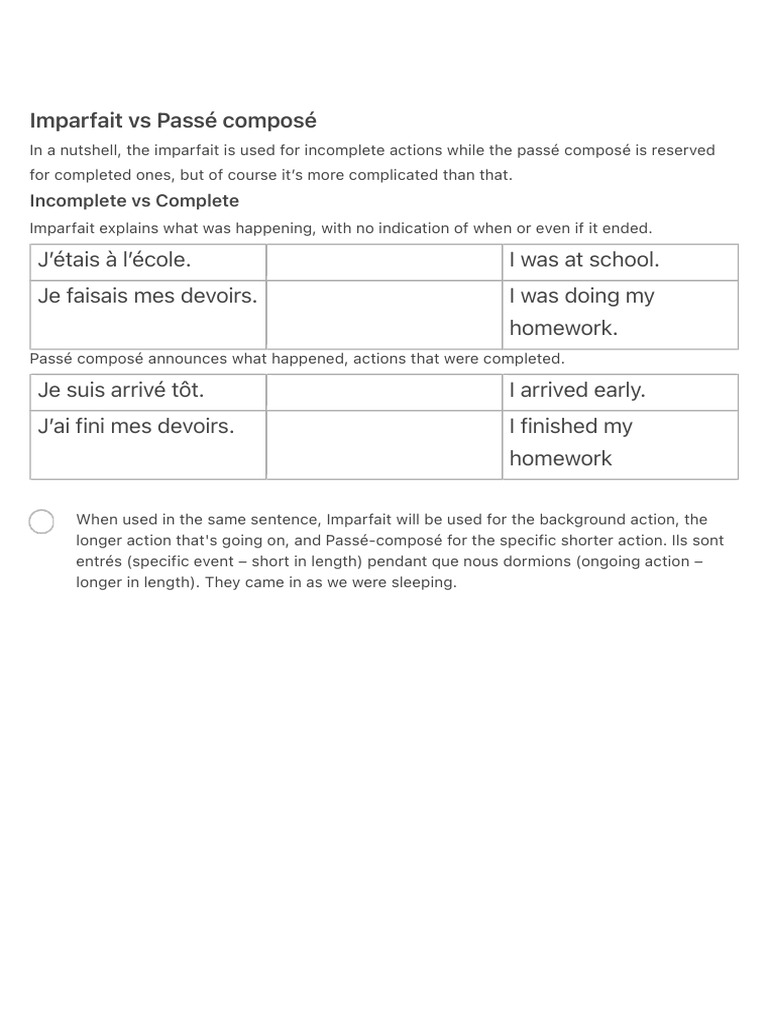 Imparfait Vs Passé Composé | PDF