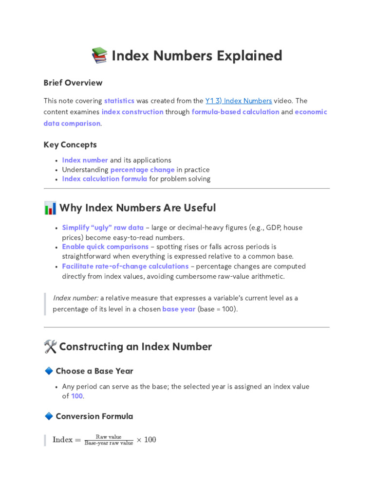Y1 3) Index Numbers | PDF | Percentage | Arithmetic