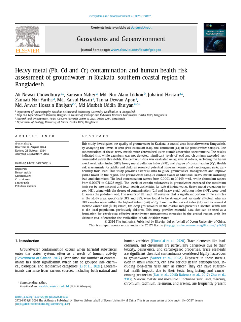 Heavy Metal PB CD and CR Contamination and Human Health 2025 Geosystems ...