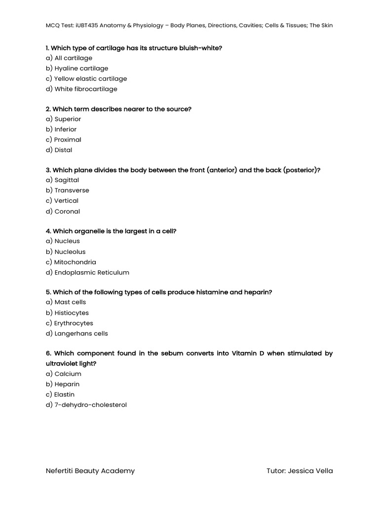 Test - iUBT435 Anatomy & Physiology (1) - Body Planes, Directions ...