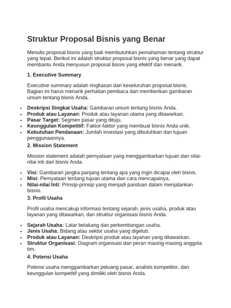 Struktur Proposal Bisnis untuk Investor | PDF