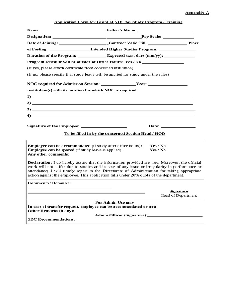 NOC For Study Application Forms 2023 | PDF | Surety | Liquidated Damages