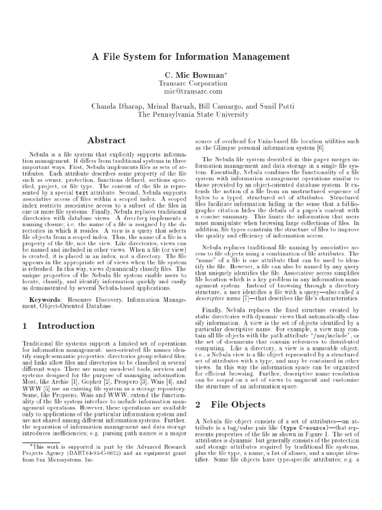 A File System for Information Management | PDF | Databases | C (Programming Language)