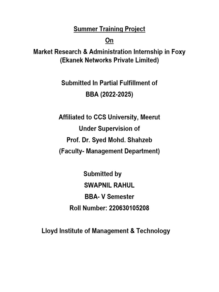 Market Research Internship Report | PDF | Marketing | Mentorship