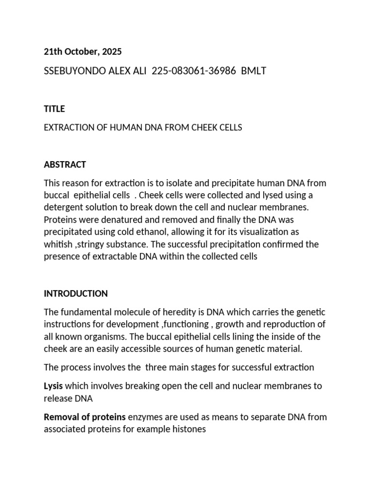 Human DNA Extraction from Cheek Cells | PDF | Dna | Lysis