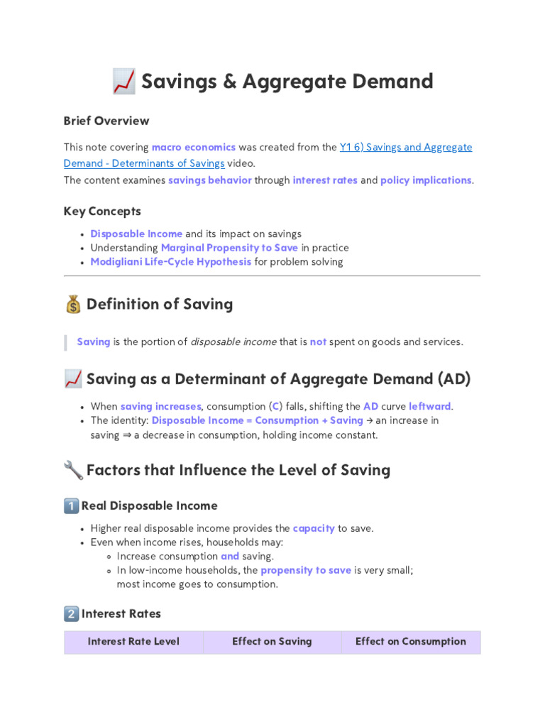 Y1 6) Savings and Aggregate Demand - Determinants of Savings | PDF ...