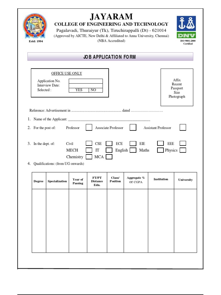 Job Application Form for Faculty Positions | PDF | Science Technology ...