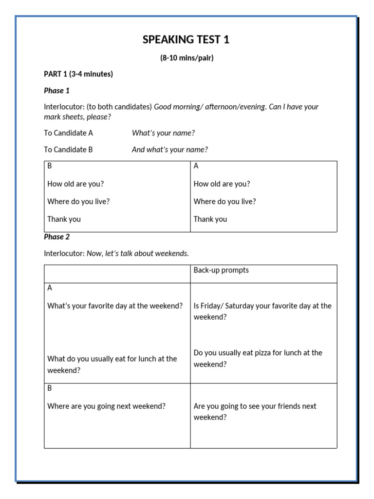 Speaking Test Guidelines and Prompts | PDF