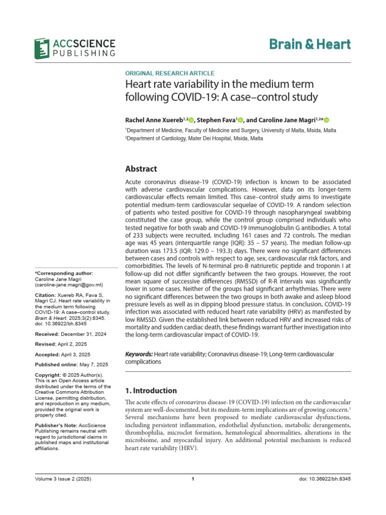 Heart Rate Variability Post-COVID-19 Study | PDF | Heart Rate | Heart