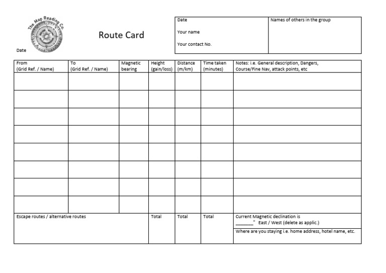 Sample Route Card Map Reading | PDF