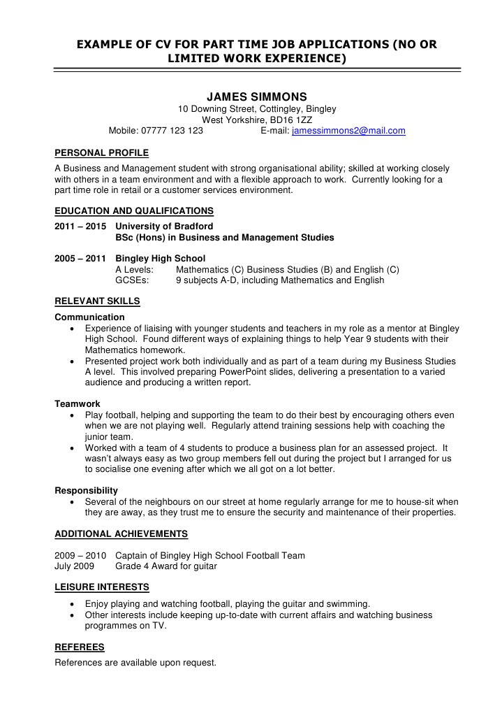 Part Time CV Example No Work Experience | PDF | Sports & Recreation