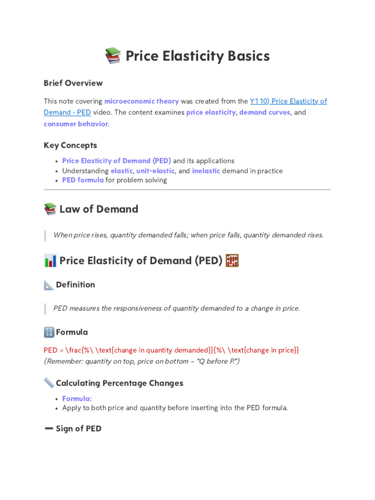 Y1 10) Price Elasticity of Demand - PED | PDF | Price Elasticity Of ...