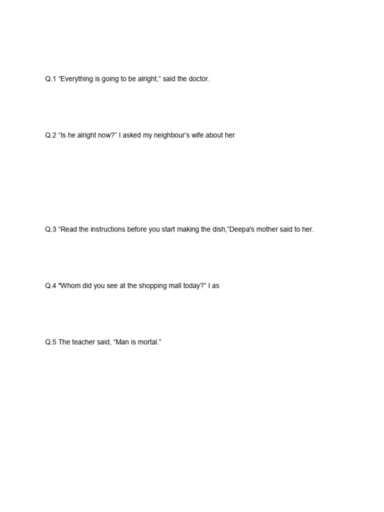 Narration Practice Sheet (1) (1) (1) 031858 | PDF