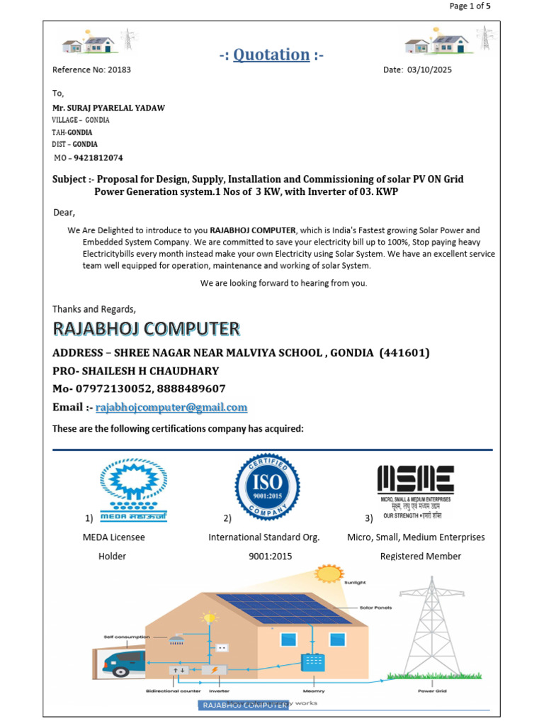 Quotation | PDF | Photovoltaic System | Alternating Current