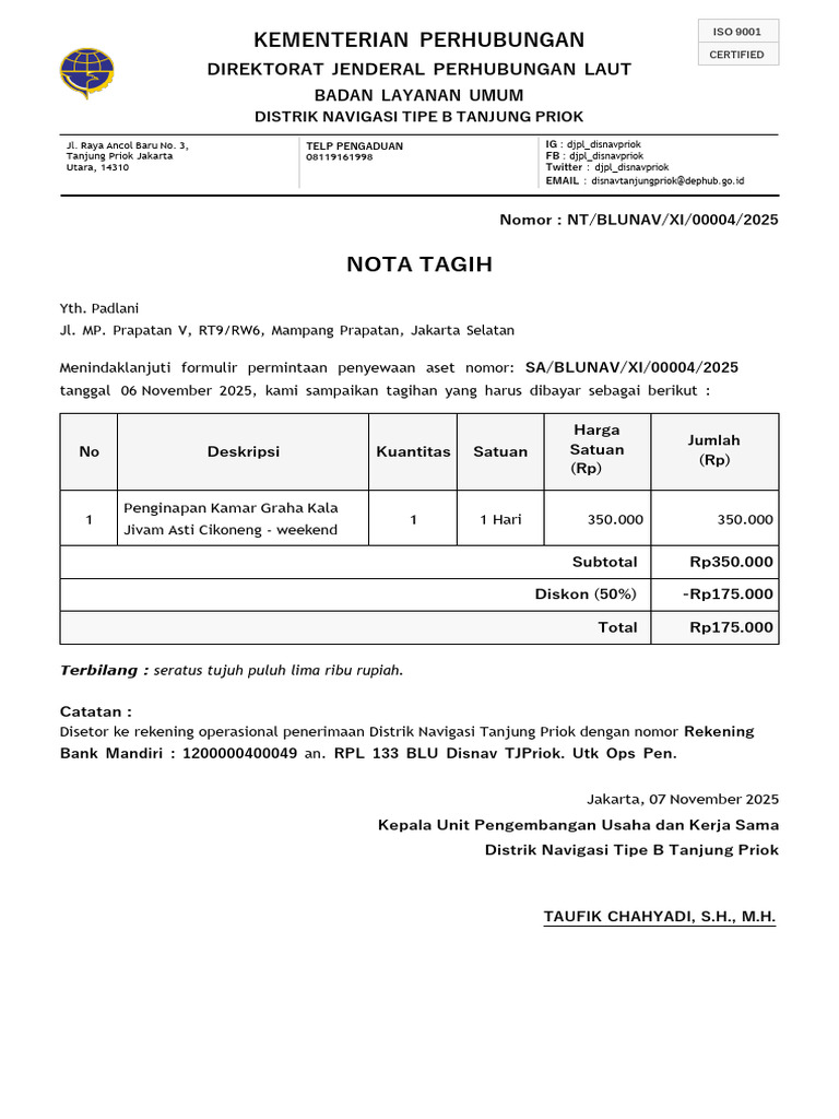 Tagihan Sewa Penginapan Tanjung Priok | PDF