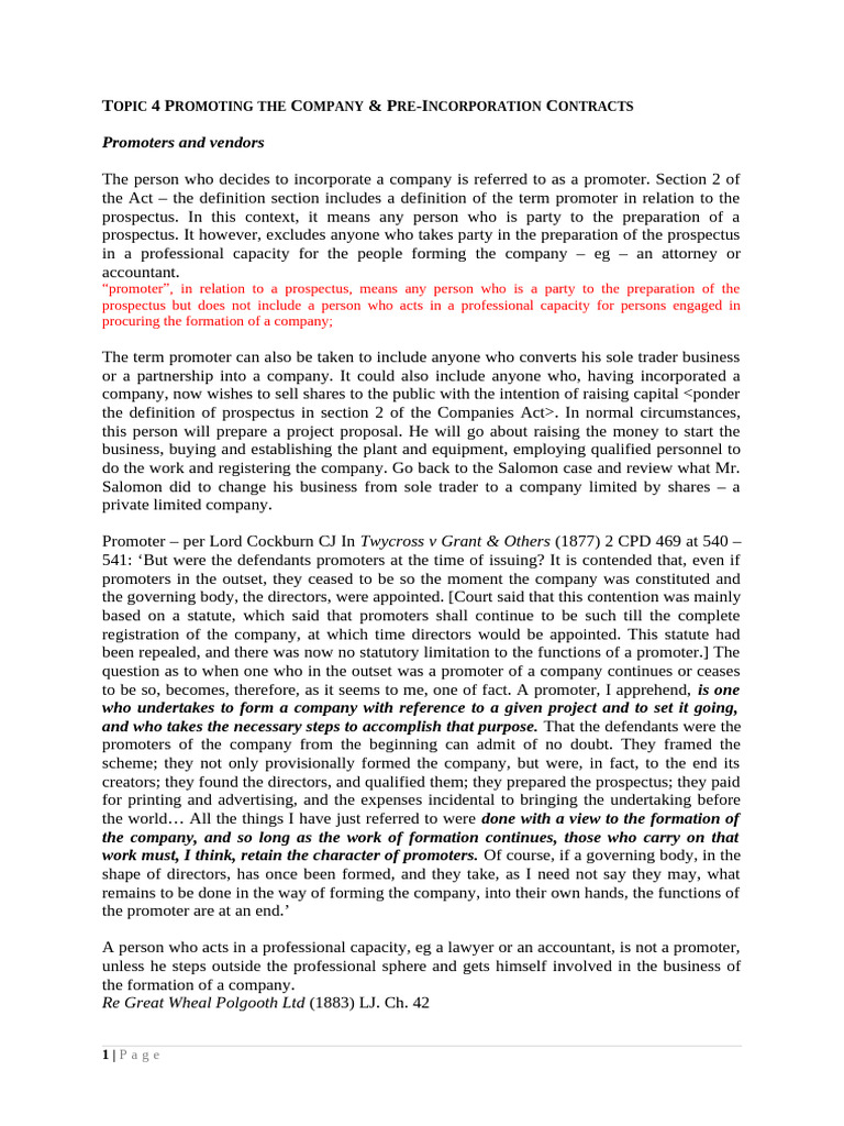 Understanding Company Promoters and Vendors | PDF | Misrepresentation ...