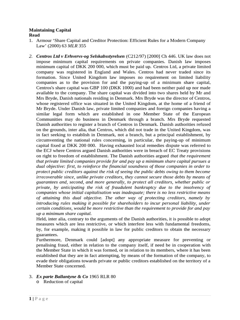 UK Company Capital Maintenance Laws | PDF | Dividend | United Kingdom ...