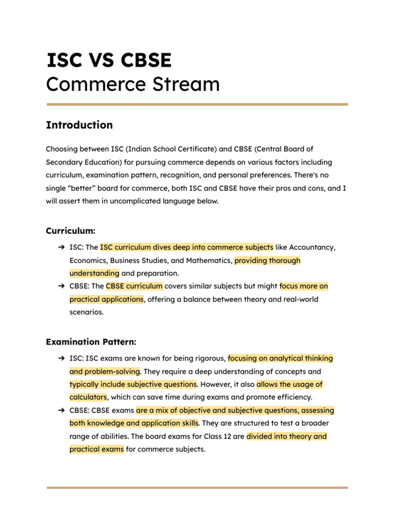 Isc Vs Cbse Commerce | PDF | Curriculum | Learning