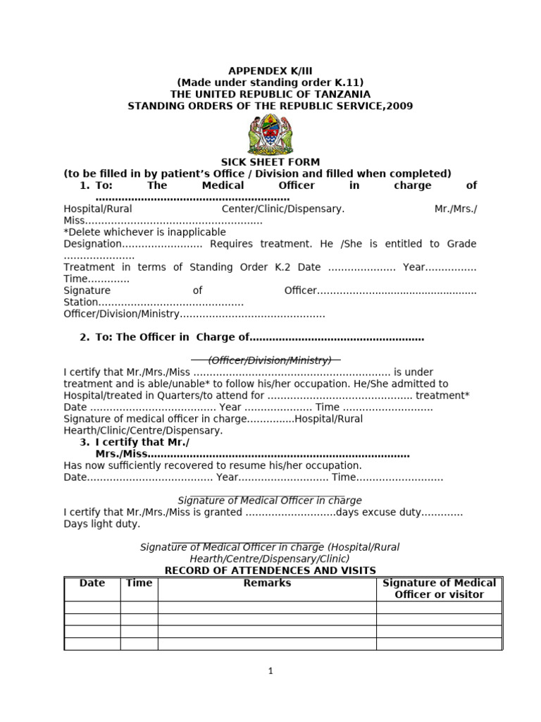 Sick Sheet | PDF | Hospital | Health Sciences