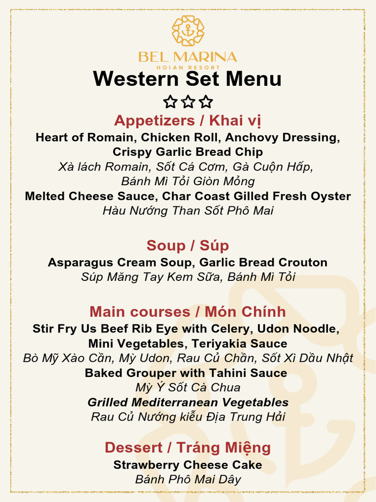 Western Set Menu 900,000VND - Pax | PDF