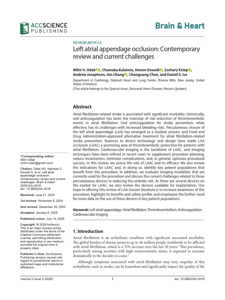Left Atrial Appendage Occlusion Review | PDF | Atrium (Heart) | Stroke