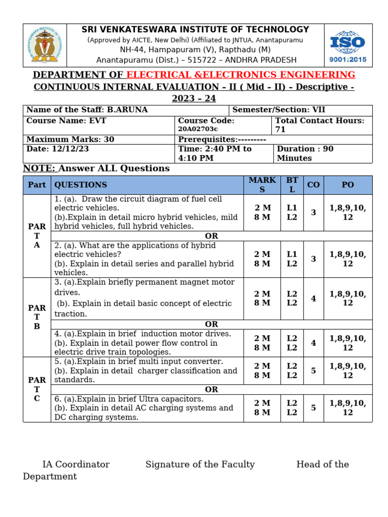 Evt Mid-2 Qp Set-1 | PDF | Electric Vehicle | Hybrid Vehicle