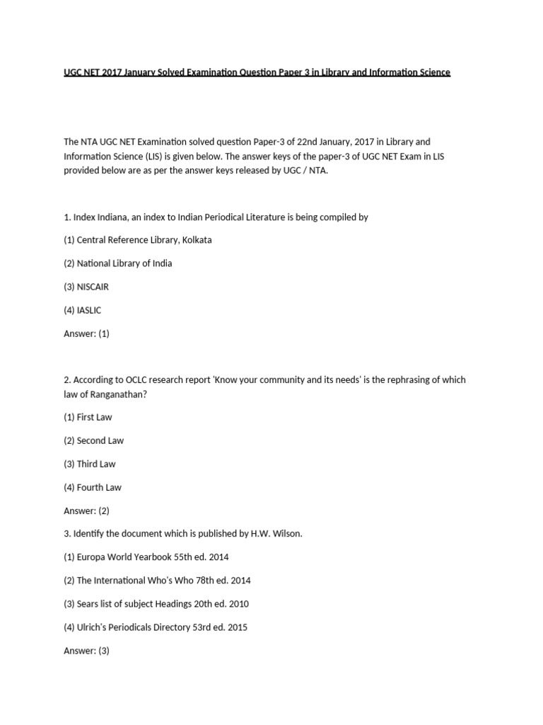 UGC NET 2017 LIS Solved Paper 3 | PDF | Level Of Measurement