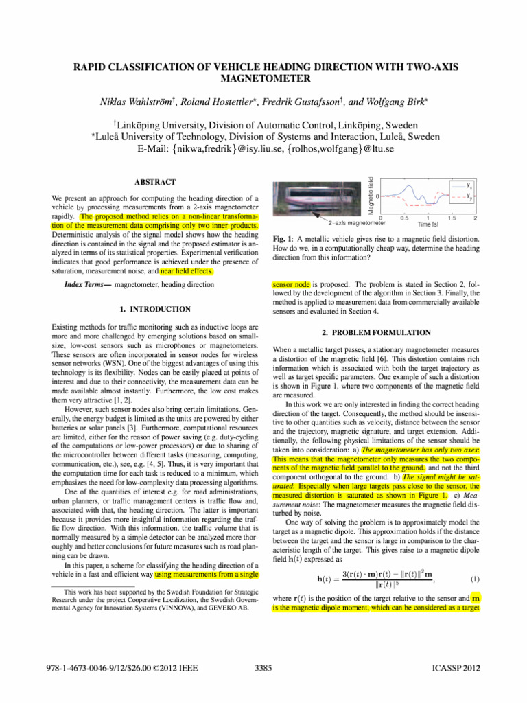 Rapid Classification of Vehicle Heading Direction With Two-Axis ...
