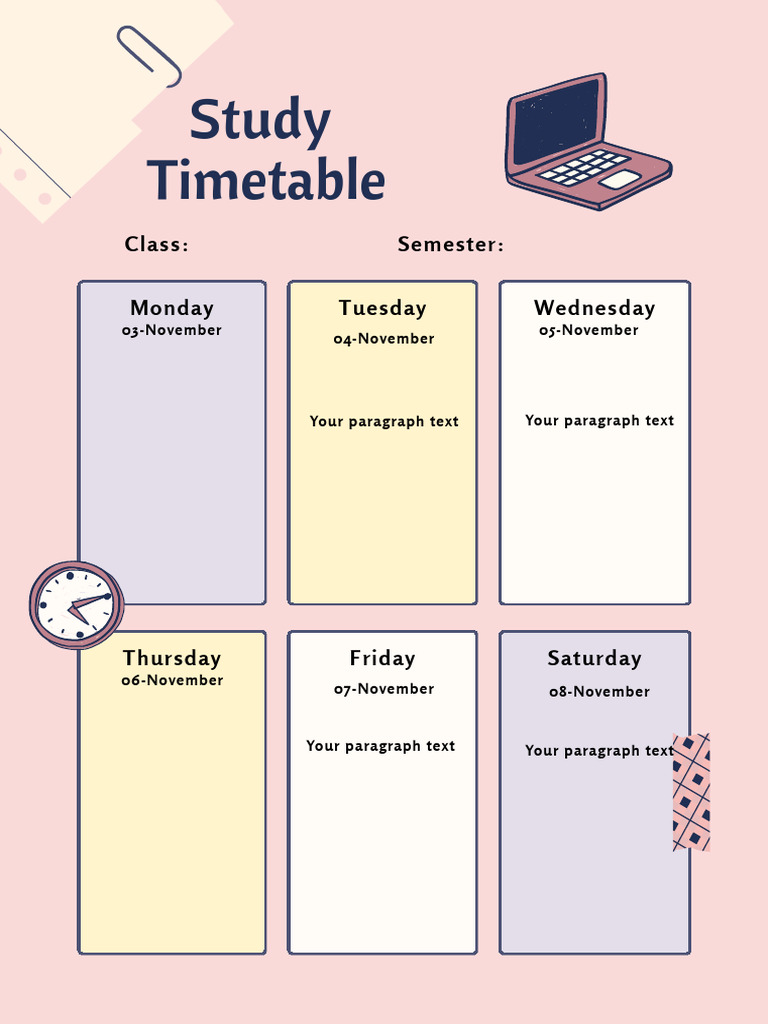 Pink Playful Weekly School Timetable Planner | PDF