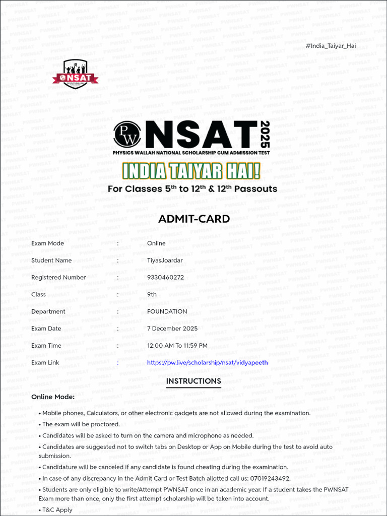 Admit Card | PDF