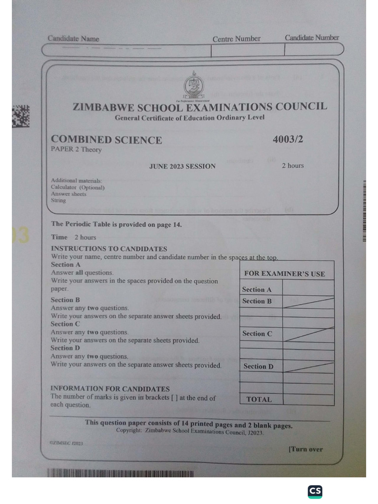 O Level - Combined Science J2023 P2-3 | PDF