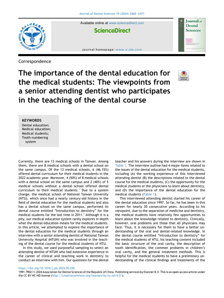 The Importance of The Dental Education For The Medical Students. The ...